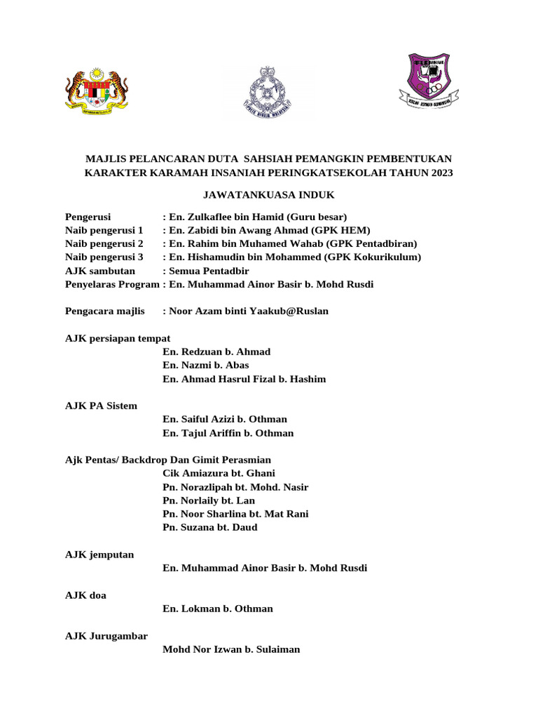 Majlis Pelancaran Duta Sahsiah Pemangkin Pembentukan Karakter Karamah | PDF