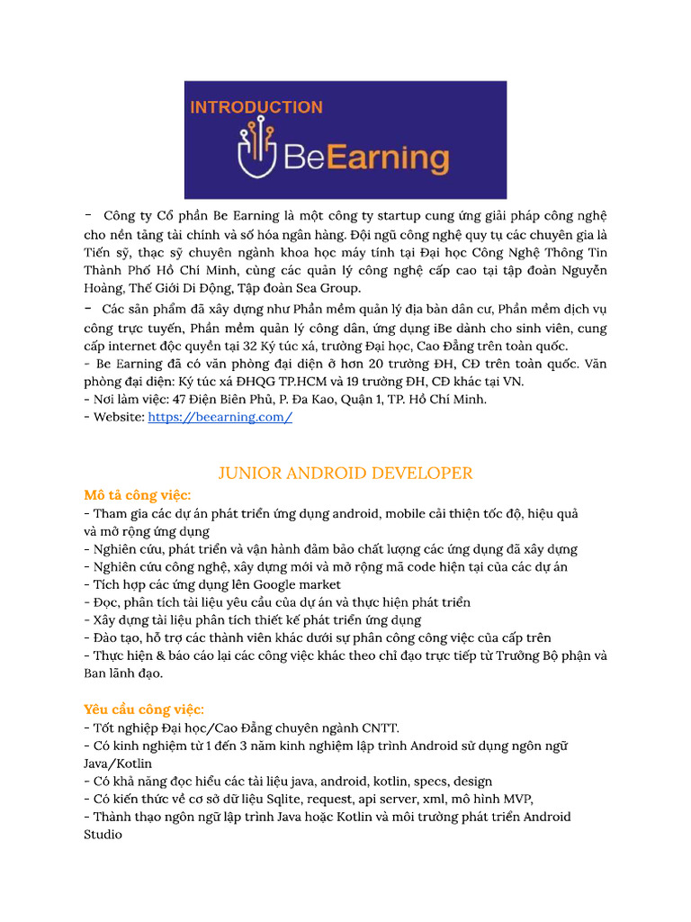 JD Be - Junior Android Developer | PDF