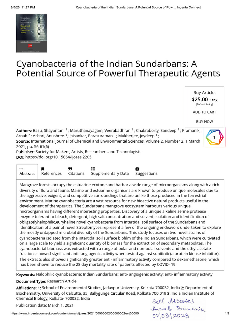 Cyanobacteria of The Indian Sundarbans - A Potential Source of Pow ...