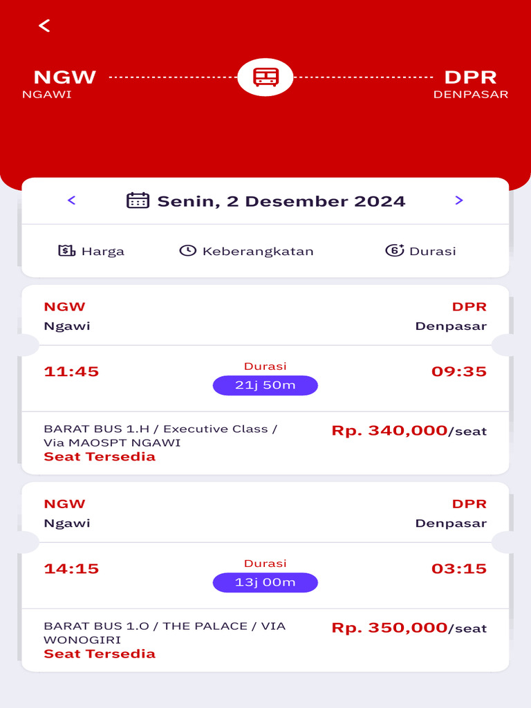 Ngawi to Denpasar Bus Schedule 2024 | PDF