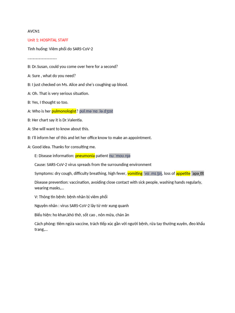 Speaking Hospital Staff | PDF