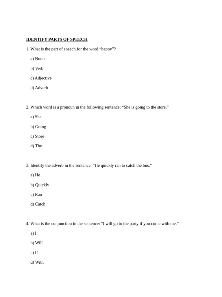 Identify Parts of Speech | PDF | Part Of Speech | Adverb