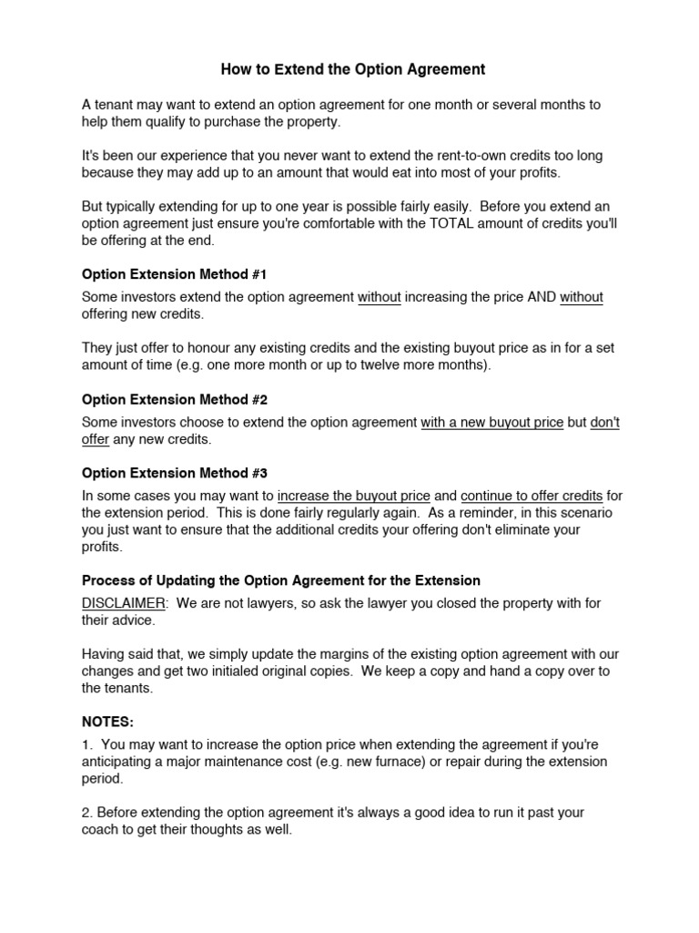 How To Extend The Option To Purchase Agreement | PDF