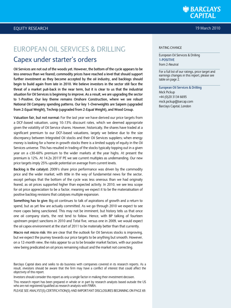 NQ Barcap On Oil Services | PDF | Valuation (Finance) | Stocks