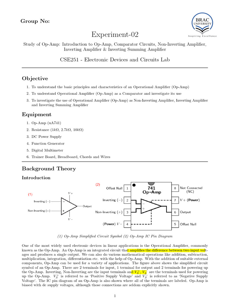 Exp 02 CSE251 Fall 2024 | PDF | Operational Amplifier | Amplifier
