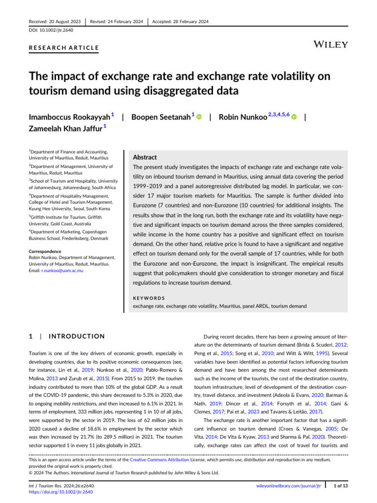 The Impact of Exchange Rate and Exchange Rate Volatility On Tourism ...