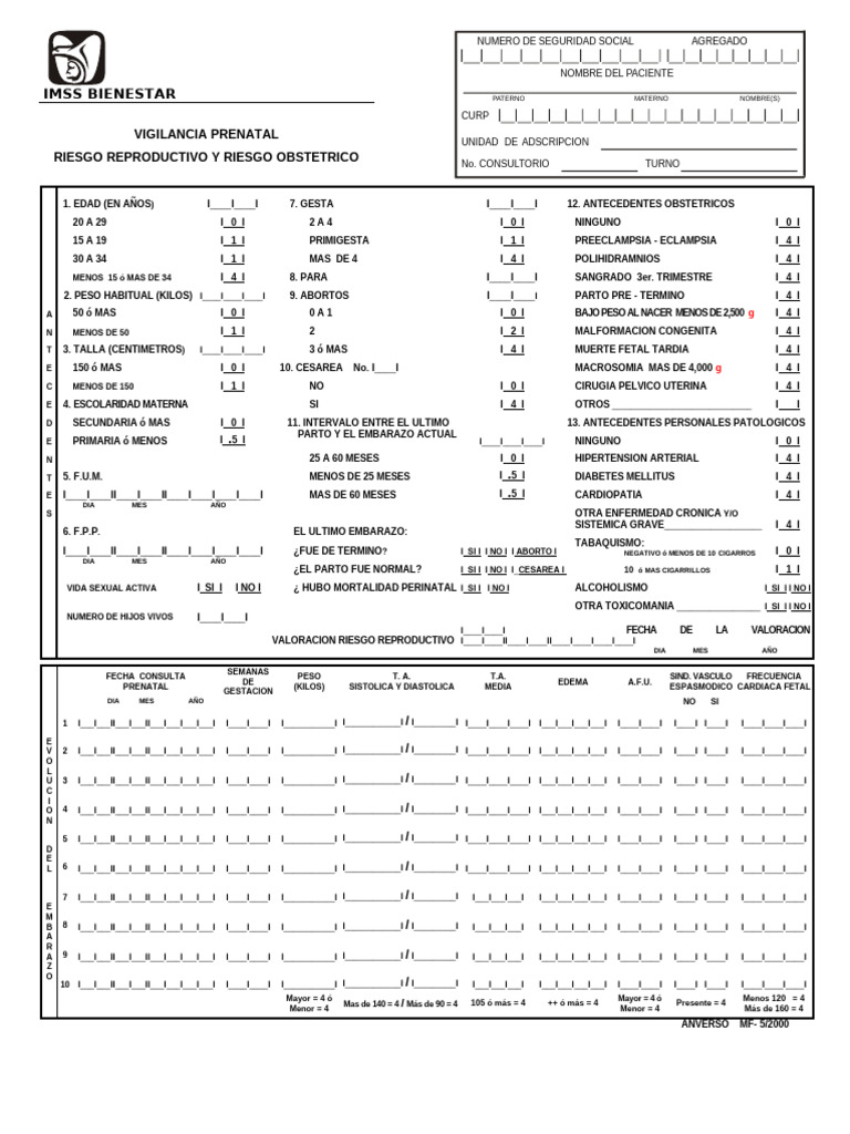 Formato MF-5-2000 16jul24 | PDF | El embarazo | Enfermedades cardiovasculares