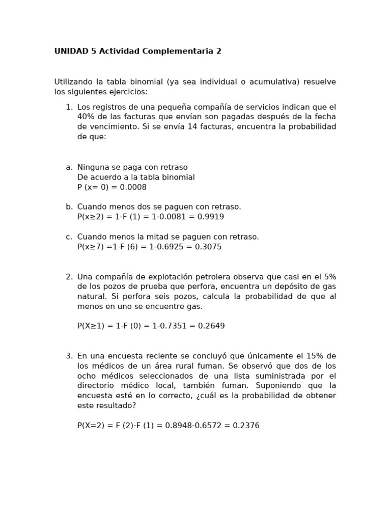 UNIDAD 5 Actividad Complementaria 2 | PDF