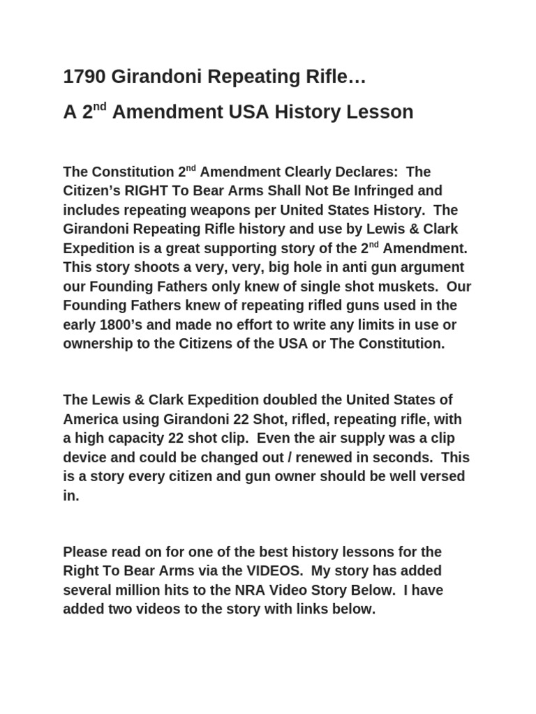 Founding Fathers Knew of The Girandoni Repeating Weapon, Semi Auto Used ...