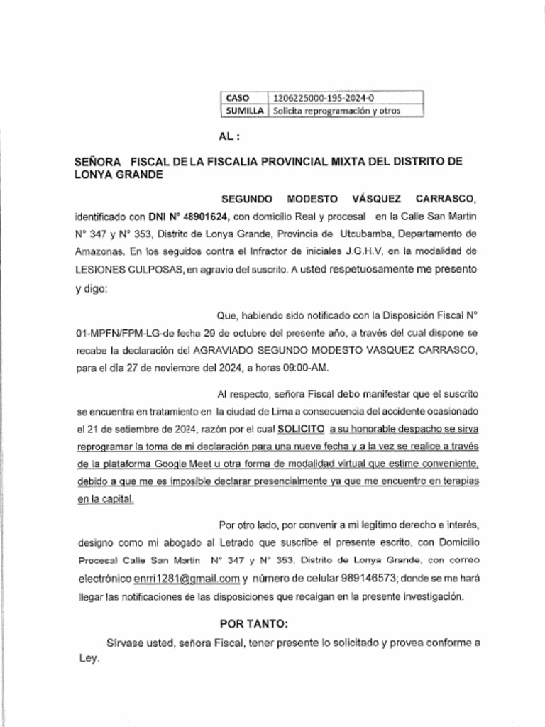 Escrito de Reprogramacion | PDF