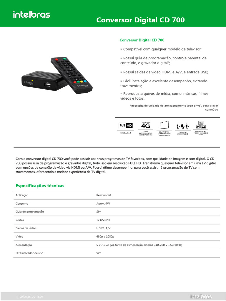Datasheet Conversor Digital CD 700 | PDF | HDMI | Vídeo