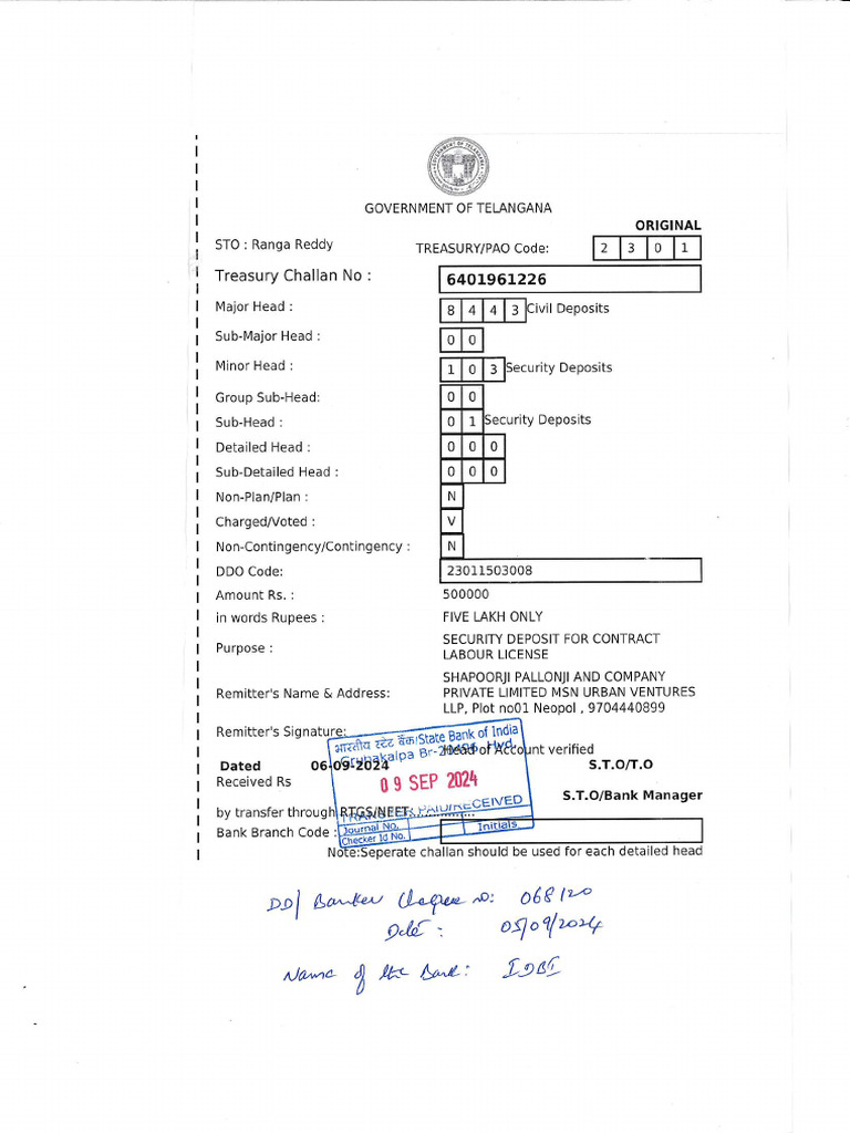 NCCL202443819 Deposit Challan | PDF