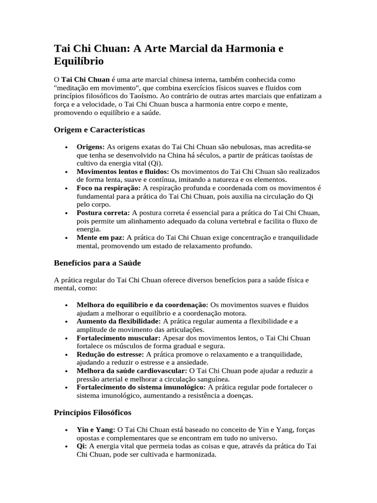 Resumo Da Arte Marcial Chinesa Tai Chi Chuang | PDF | QI | Tai Chi