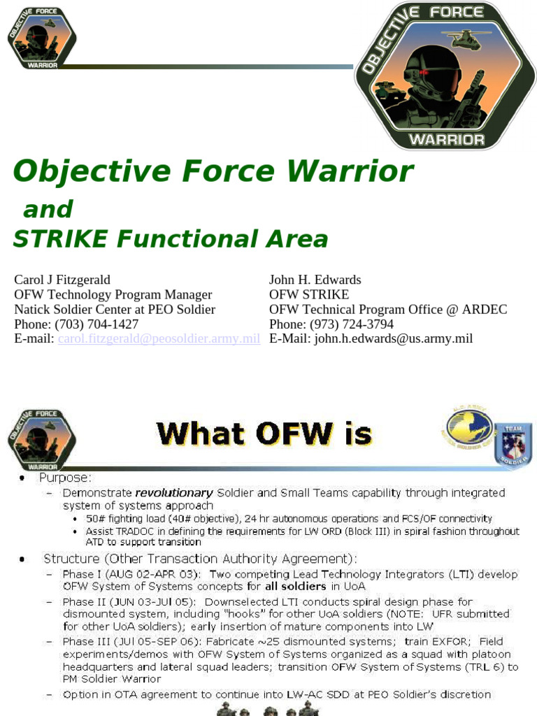 Objective Force Warrior S&T Roadmap | PDF | Rechargeable Battery | Fuel ...
