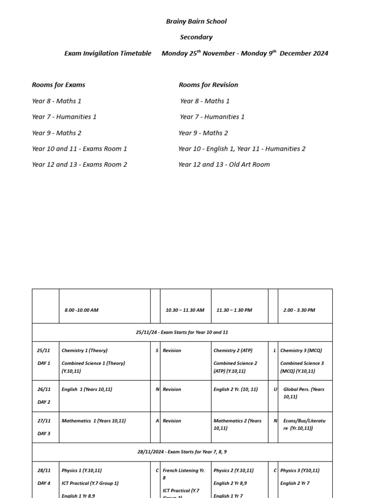 Exam Invigilation Timetable 2024 | PDF | Mathematics | Liberal Arts Education