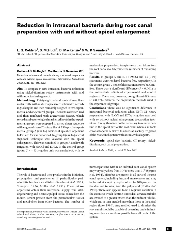 Reduction in Intracanal Bacteria During | PDF | Logistic Regression ...