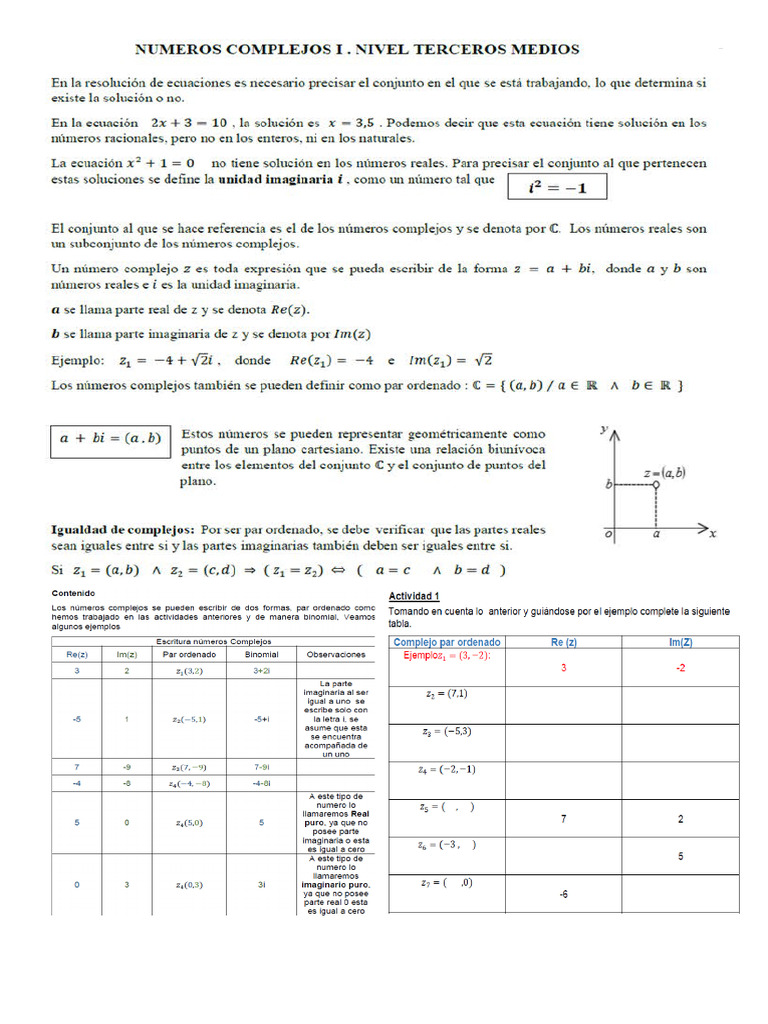 Guía Números Complejos 3ro Medio | PDF | Número complejo | Exponenciación