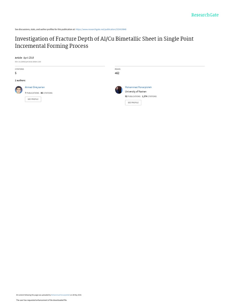 Fracture Depth in Al/Cu Bimetal Forming | PDF | Sheet Metal | Analysis ...