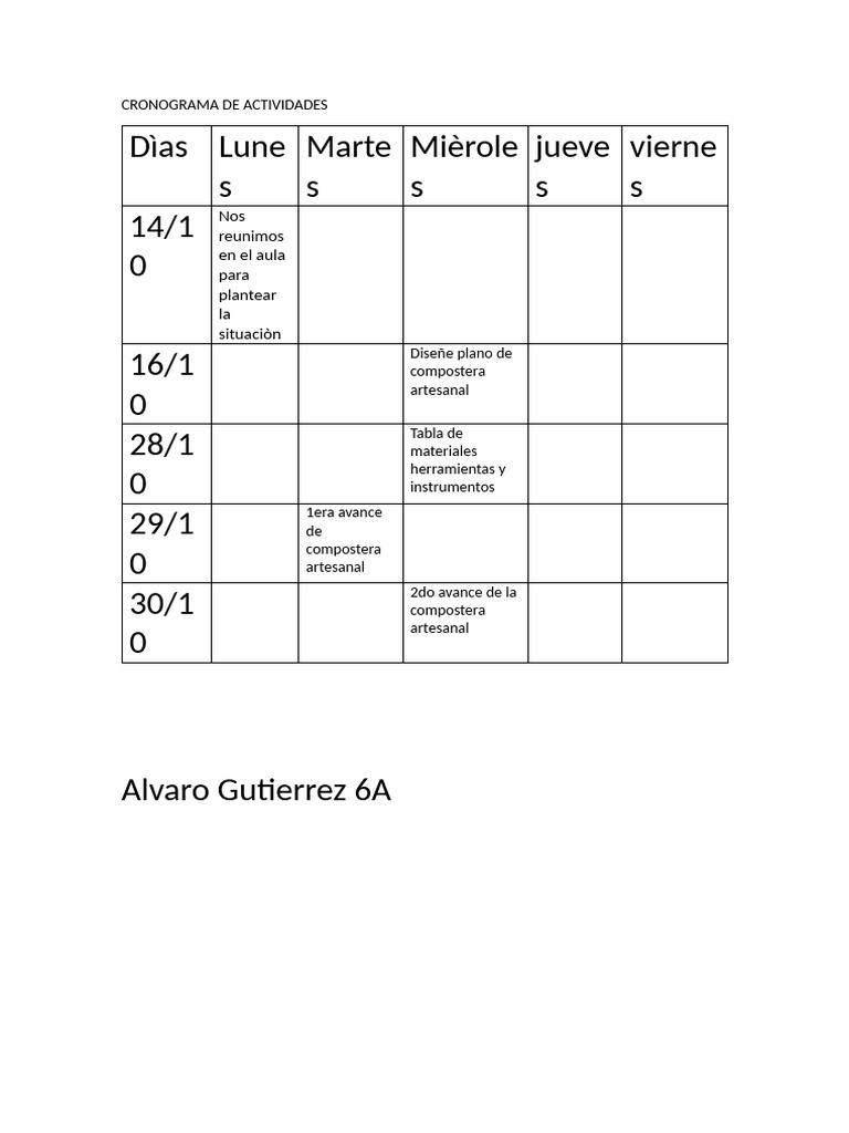 Alvaro Gutierrez 6A Cronogramas | PDF