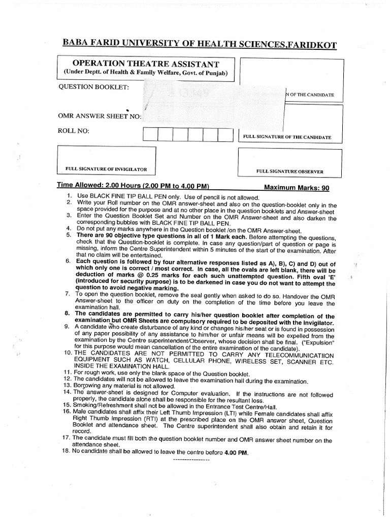 Paper - Operation Theatre Assistant | PDF