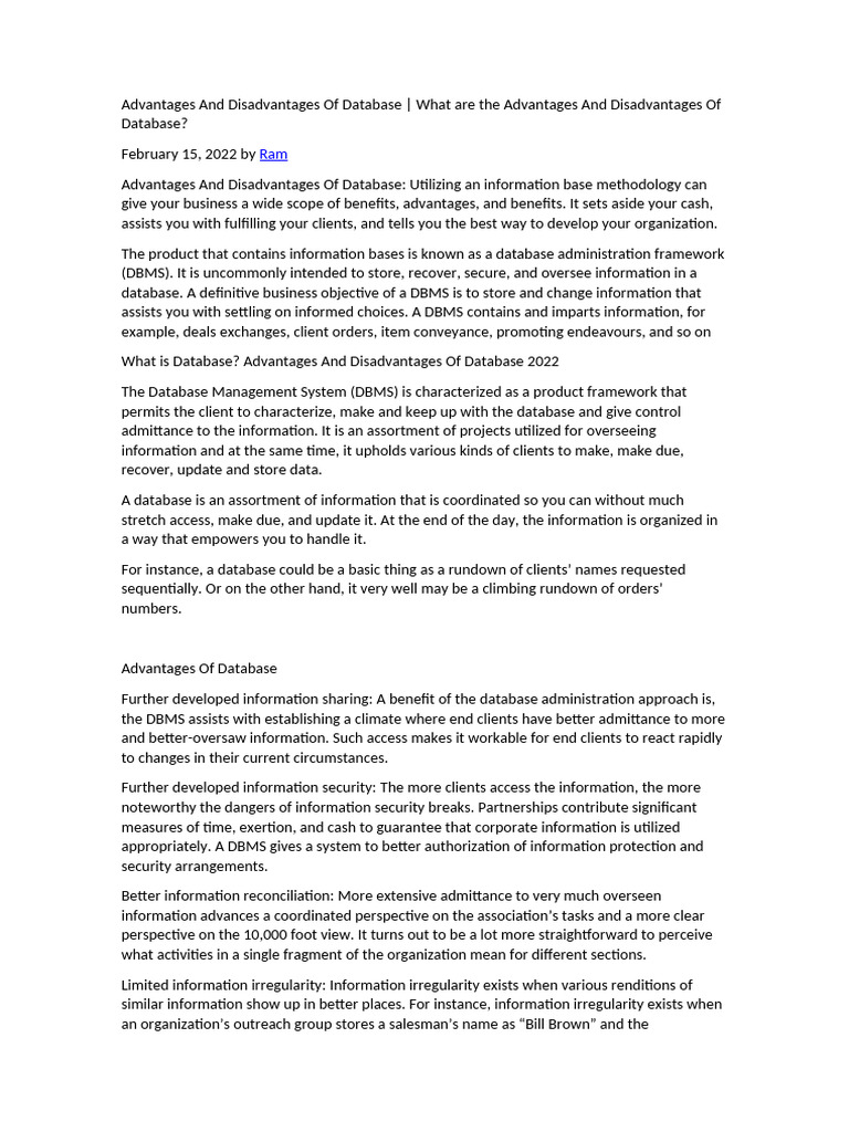 Advantages and Disadvantages of Database | PDF | Databases | Information