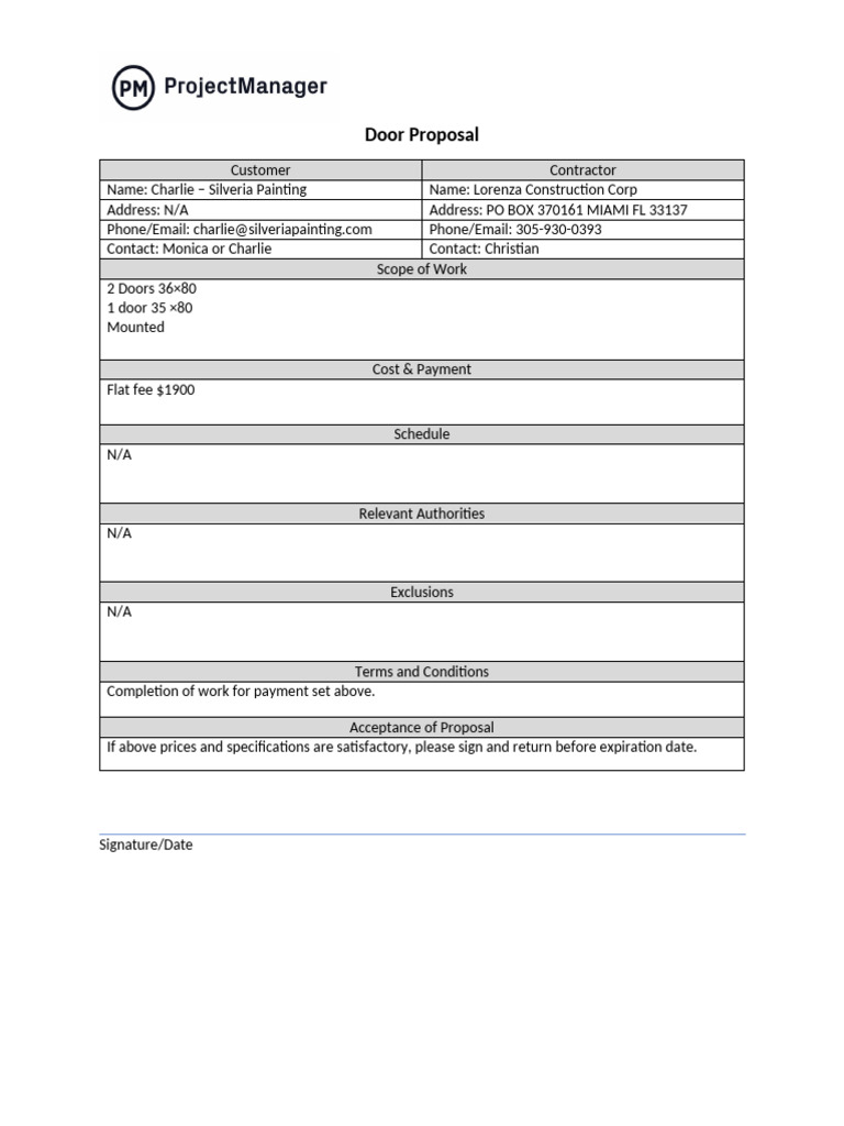Free Construction Proposal Template ProjectManager ND23 | PDF