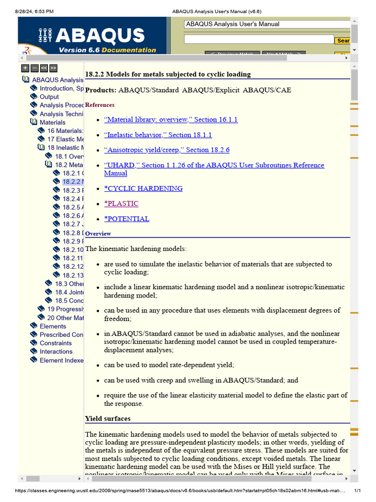 Cyclic Loading Models in ABAQUS | PDF | Elasticity (Physics) | Plasticity (Physics)