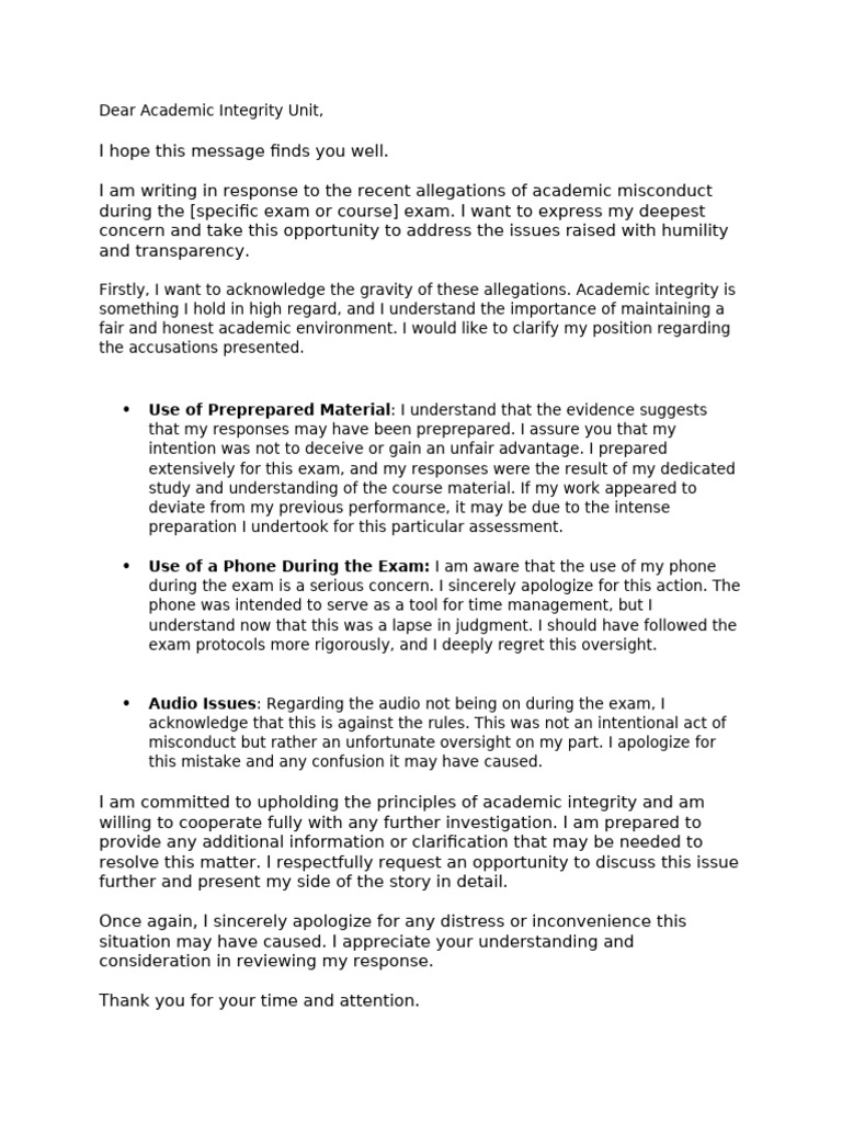 Response To Academic Misconduct | PDF