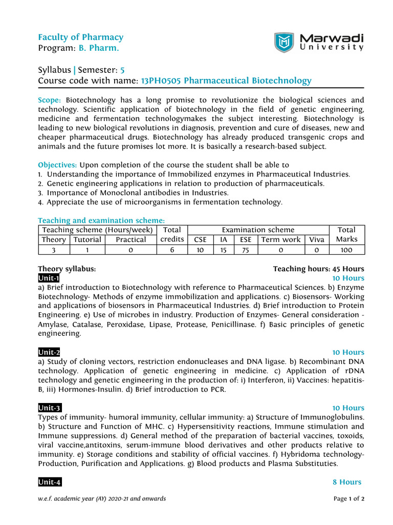 B. Pharm. Syllabus: Pharmaceutical Biotechnology | PDF | Biotechnology ...