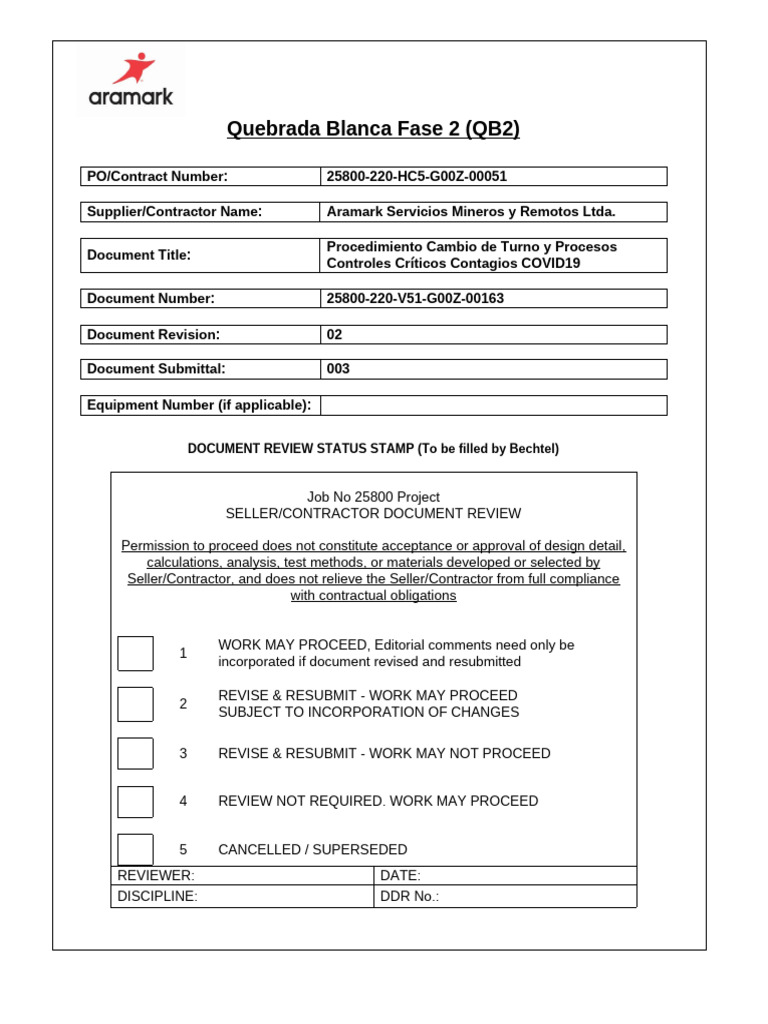 PR-QB2-HSEQ-013 V02 Protocolo Cambio de Turno y Controles Críticos COVID19 | PDF | Infección ...