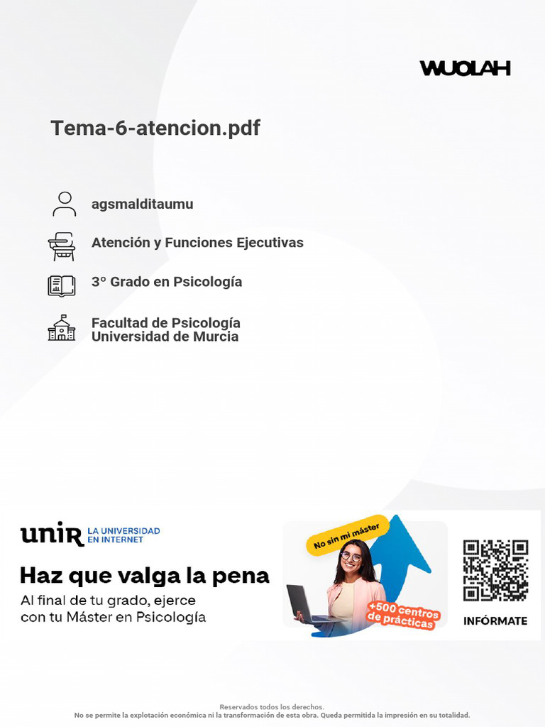 Wuolah Free Tema 6 Atencion | PDF | Cebado (psicología) | Memoria