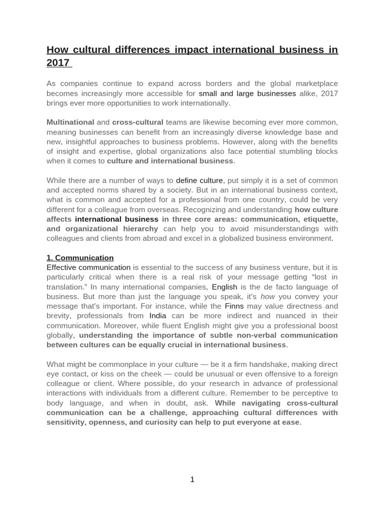 Cultural Differences in Global Business | PDF | Communication ...