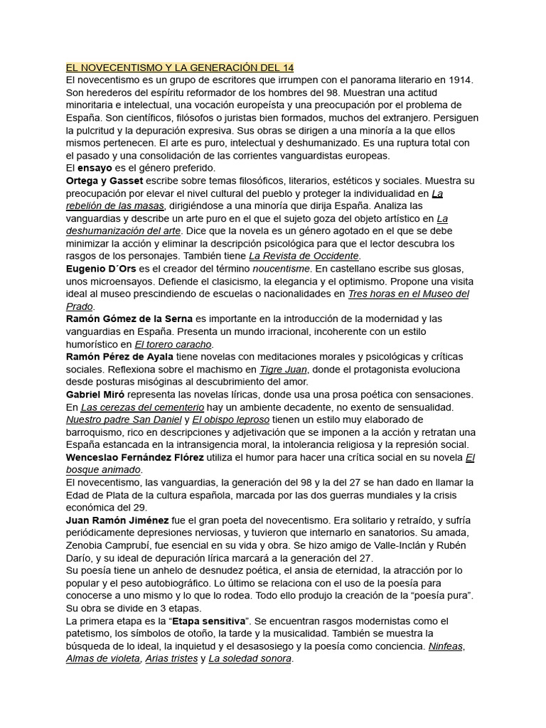 El Novecentismo y La Generación Del 14 | PDF