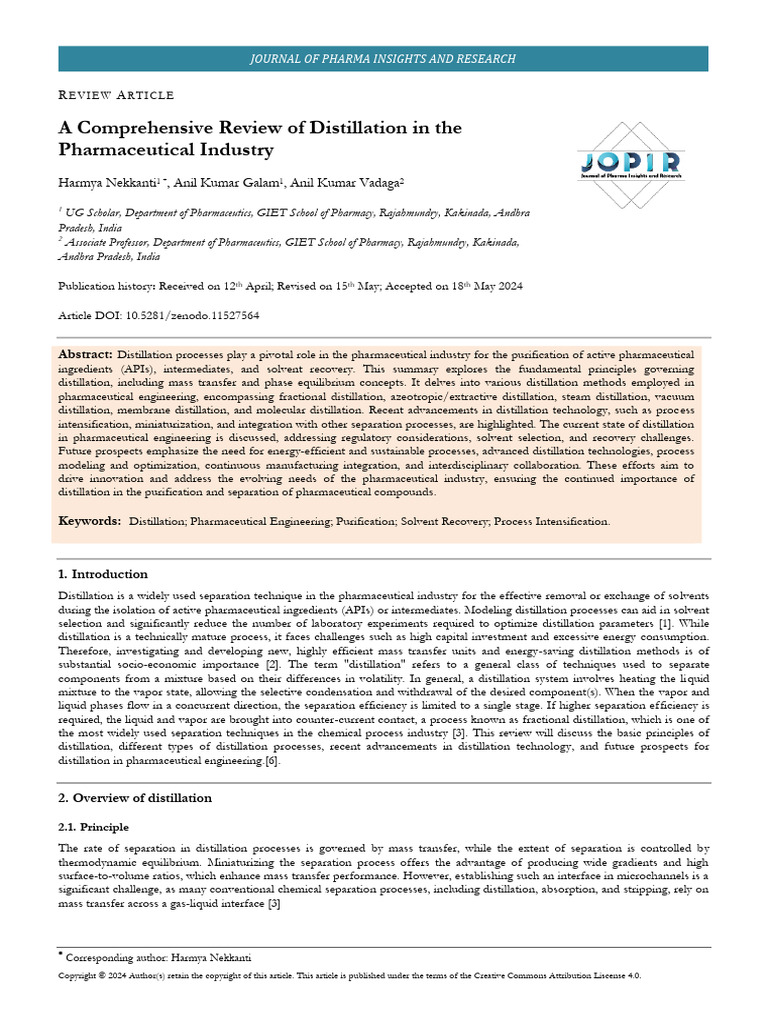 A Comprehensive Review of Distillation in The Phar | PDF | Distillation ...