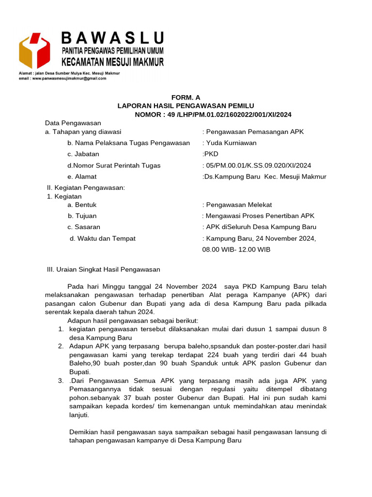 Form A APK KpBaru | PDF