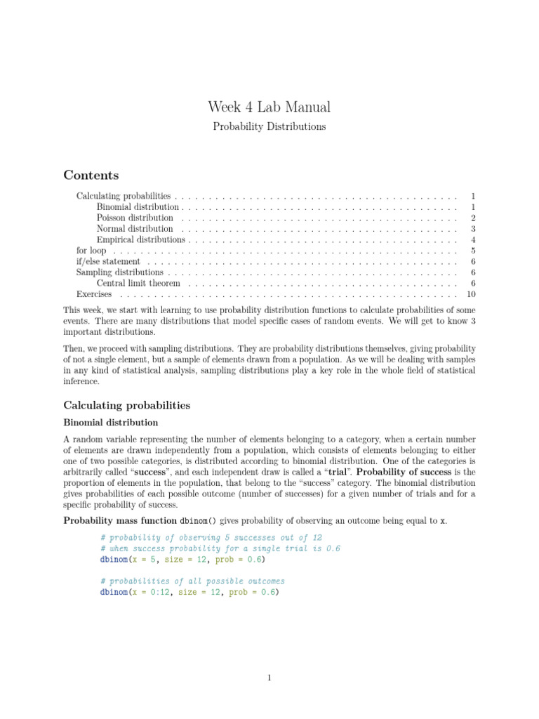 Lab Manual Ch4 | PDF | Probability Distribution | Mean