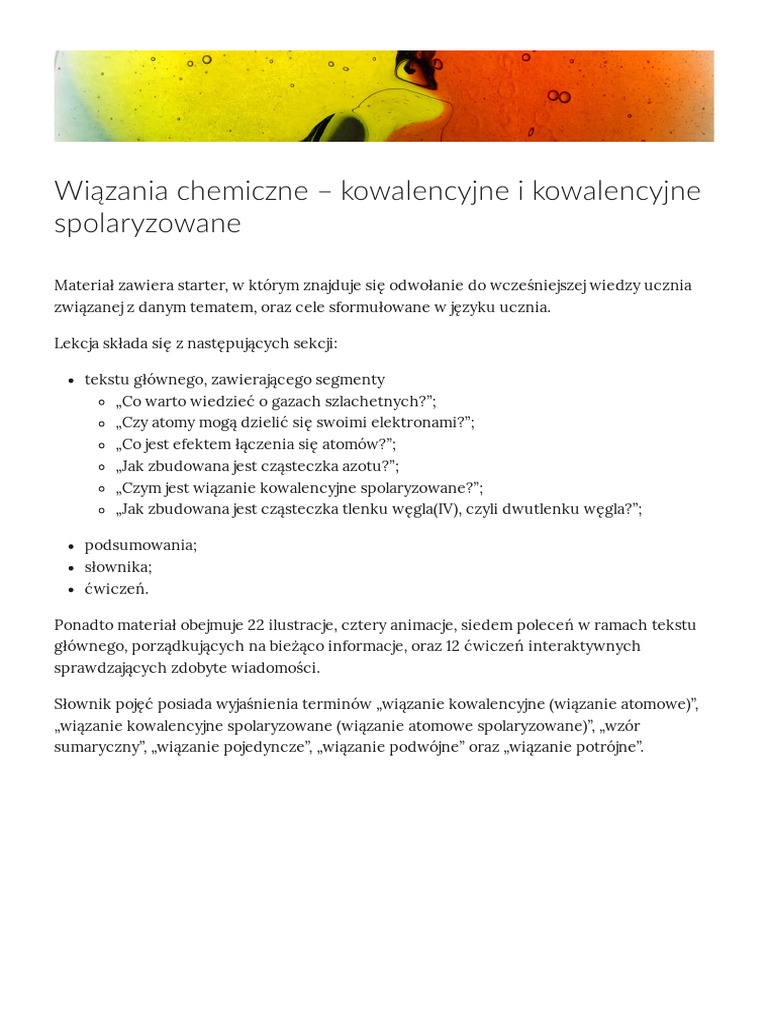 Wiazania Chemiczne Kowalencyjne I Kowalencyjne Spolaryzowane | PDF