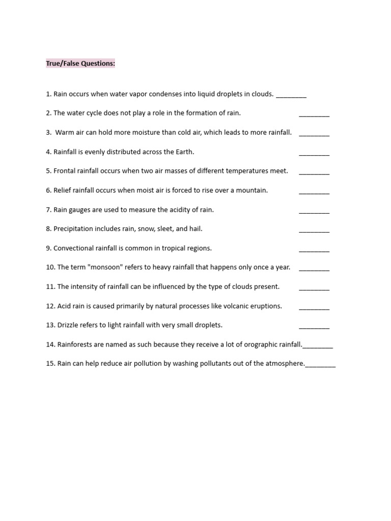 Form 2 Rain Worksheet | PDF