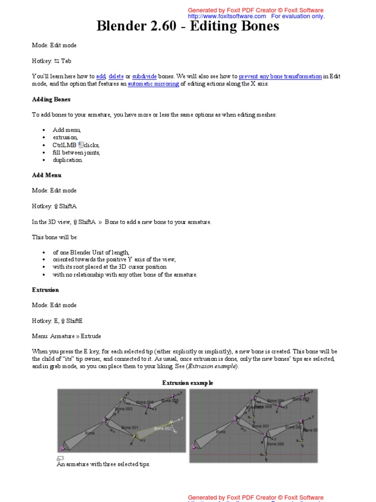 Blender 2.60 - Editing Bones: Add Delete Subdivide Prevent Any Bone ...