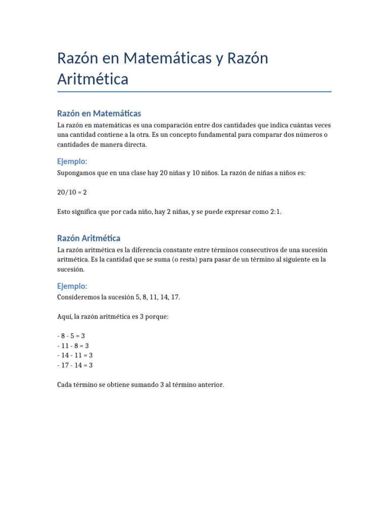 Conceptos de Razón en Matemáticas | PDF