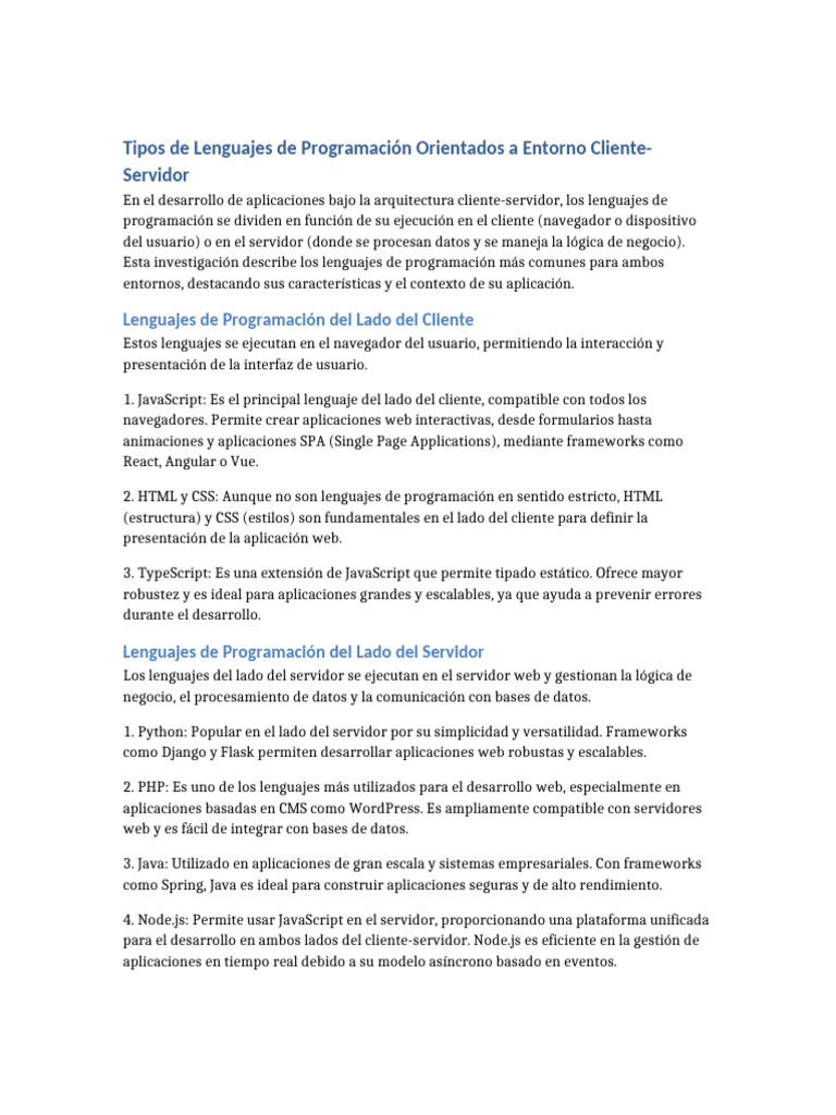 Investigacion Cliente Servidor v2 | PDF | Aplicación web | Lenguaje de programación