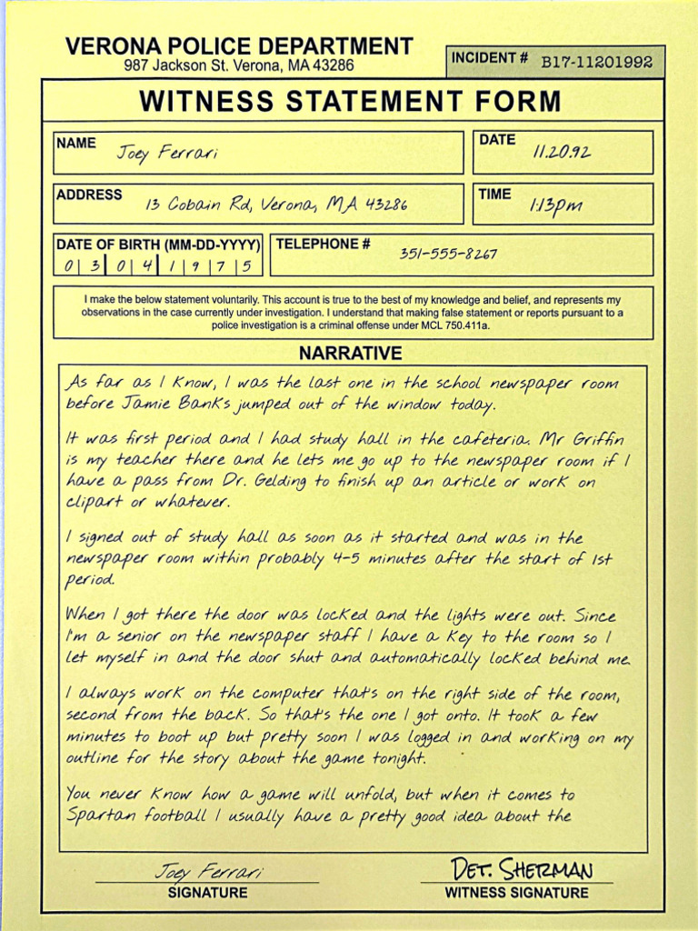 Jaime Banks - Joey Ferrari Witness Statement | PDF