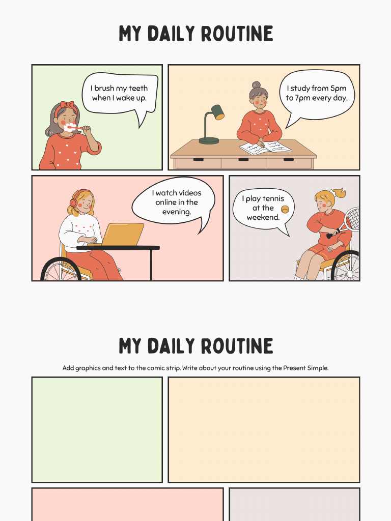 Present Simple Routine Comic Strip Adaptada | PDF