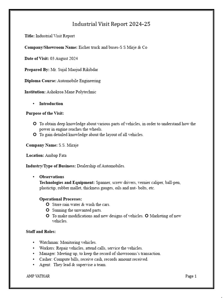 Industrial Visit Report Templates (2) ....... | PDF | Motor Vehicle ...