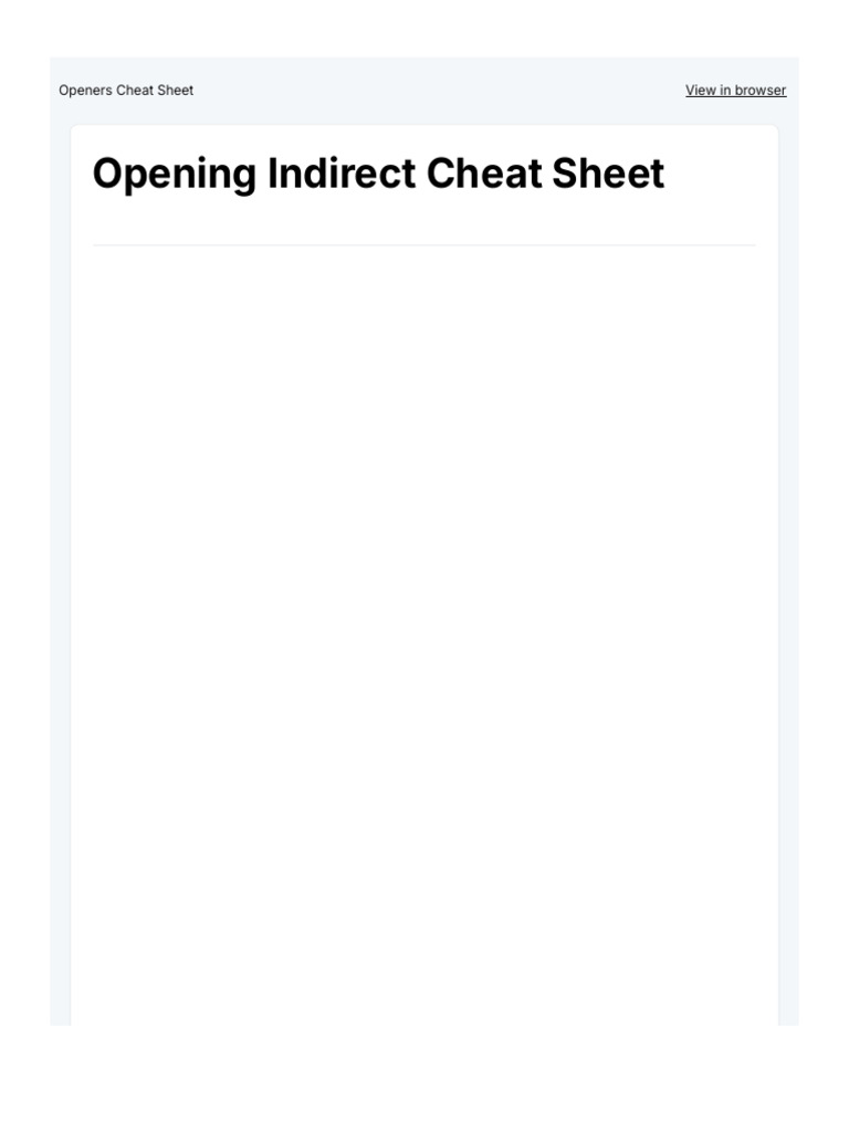 Opener Cheat Sheet | PDF