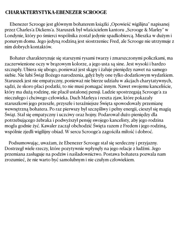 Charakterystyka MYP Ebenezer Scrooge | PDF