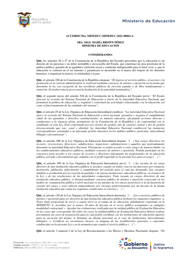 Mineduc Mineduc 2021 00062 A | PDF | Ecuador | Gobierno