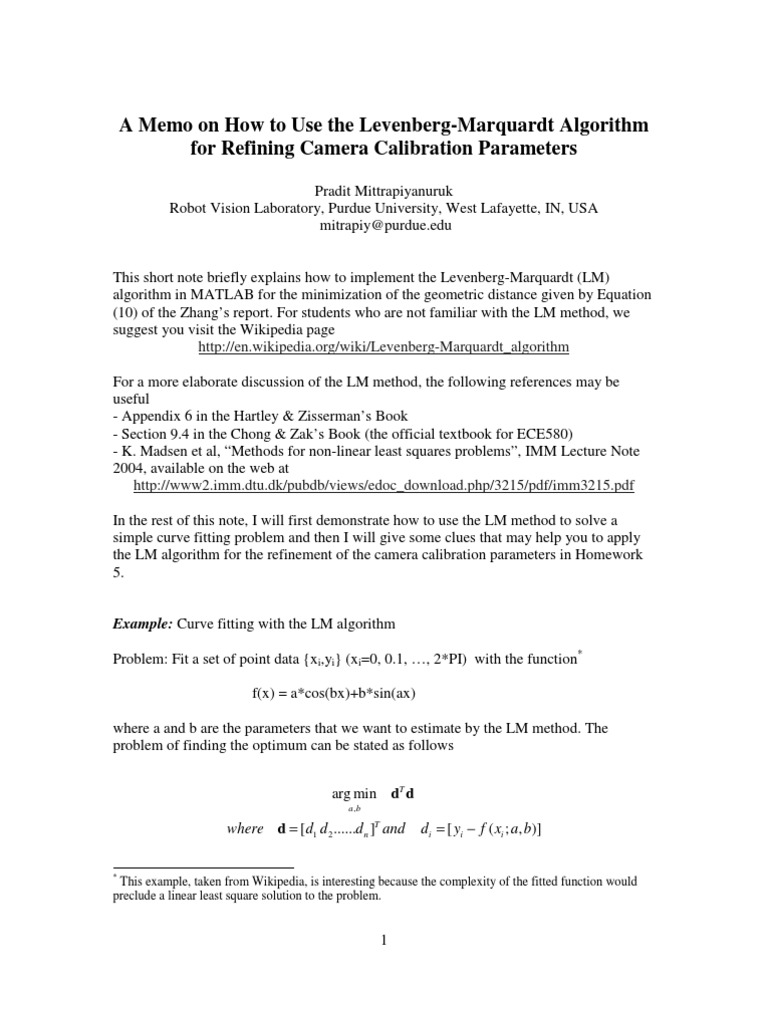 Levenberg-Marquardt Algorithm Handout | PDF | Least Squares | Euclidean ...