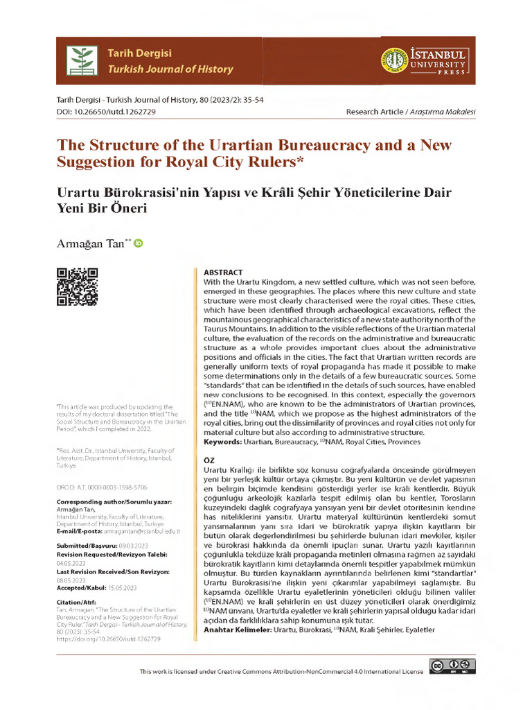 Tan A. - The Structure of The Urartian Bureaucracy and A New Suggestion ...