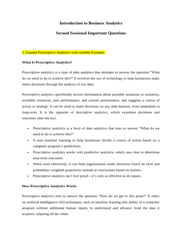 IBA Important Questions Sessional 2 | PDF | Regression Analysis ...